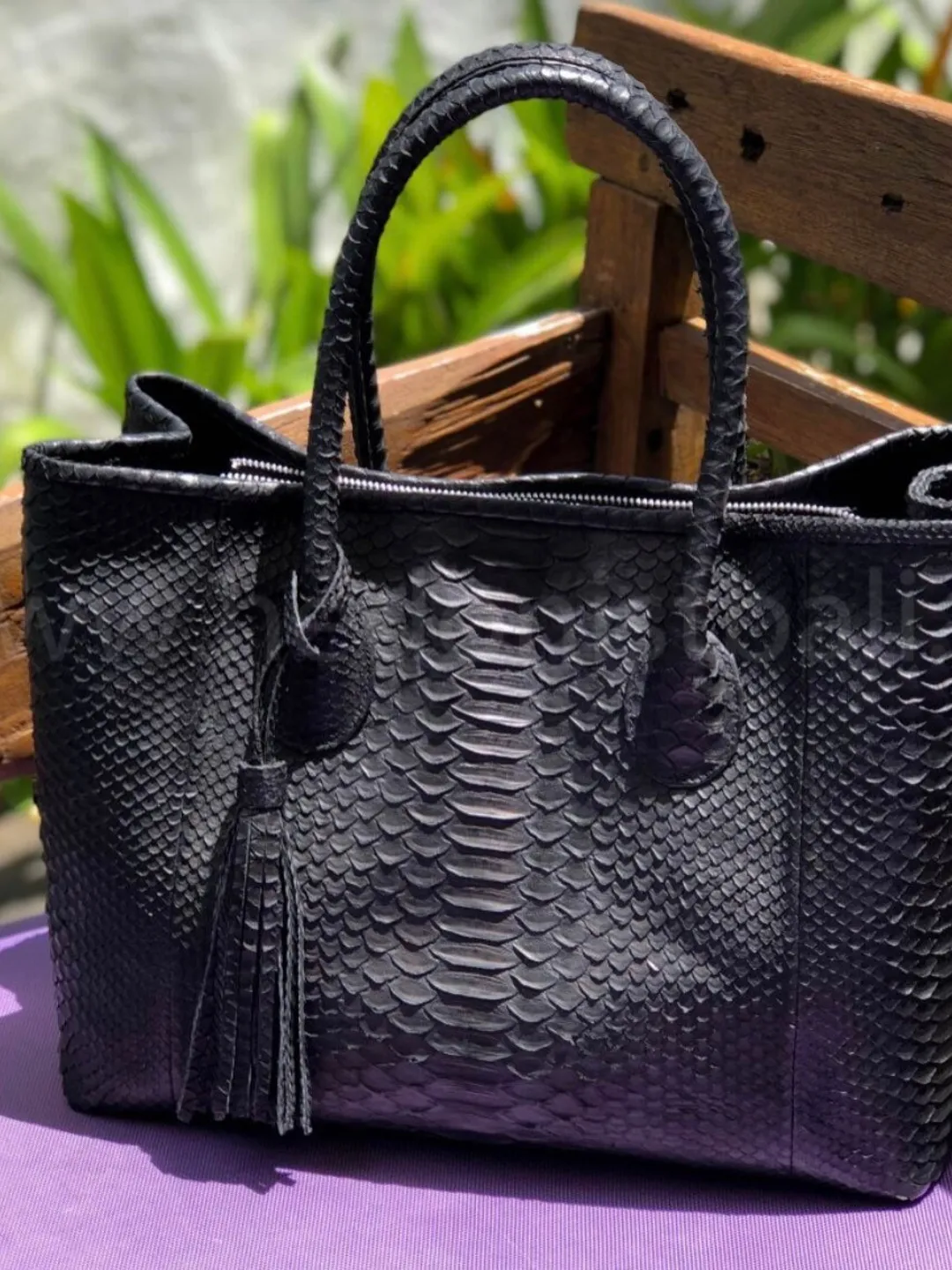 Genuine python skin big classy black bag / elegant women purse ...
