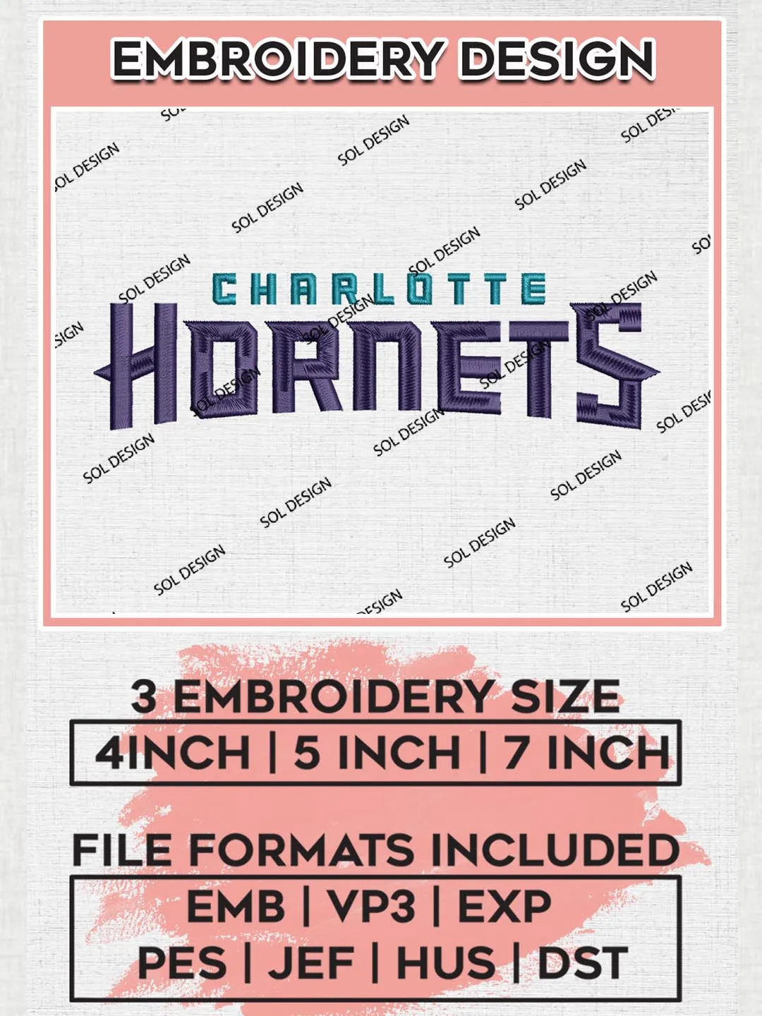 NBA Charlotte Hornets Wordmark Machine Embroidery Designs, Charlotte ...