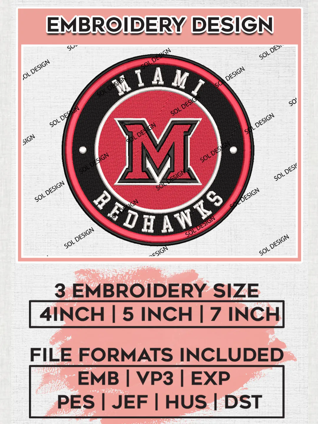 NCAA Miami OH RedHawks Round Logo Embroidery, NCAA Miami RedHawks Team ...