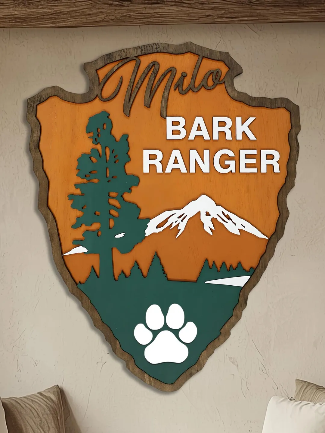 Personalized Bark Ranger Arrowhead Sign: Camping Welcome Decor