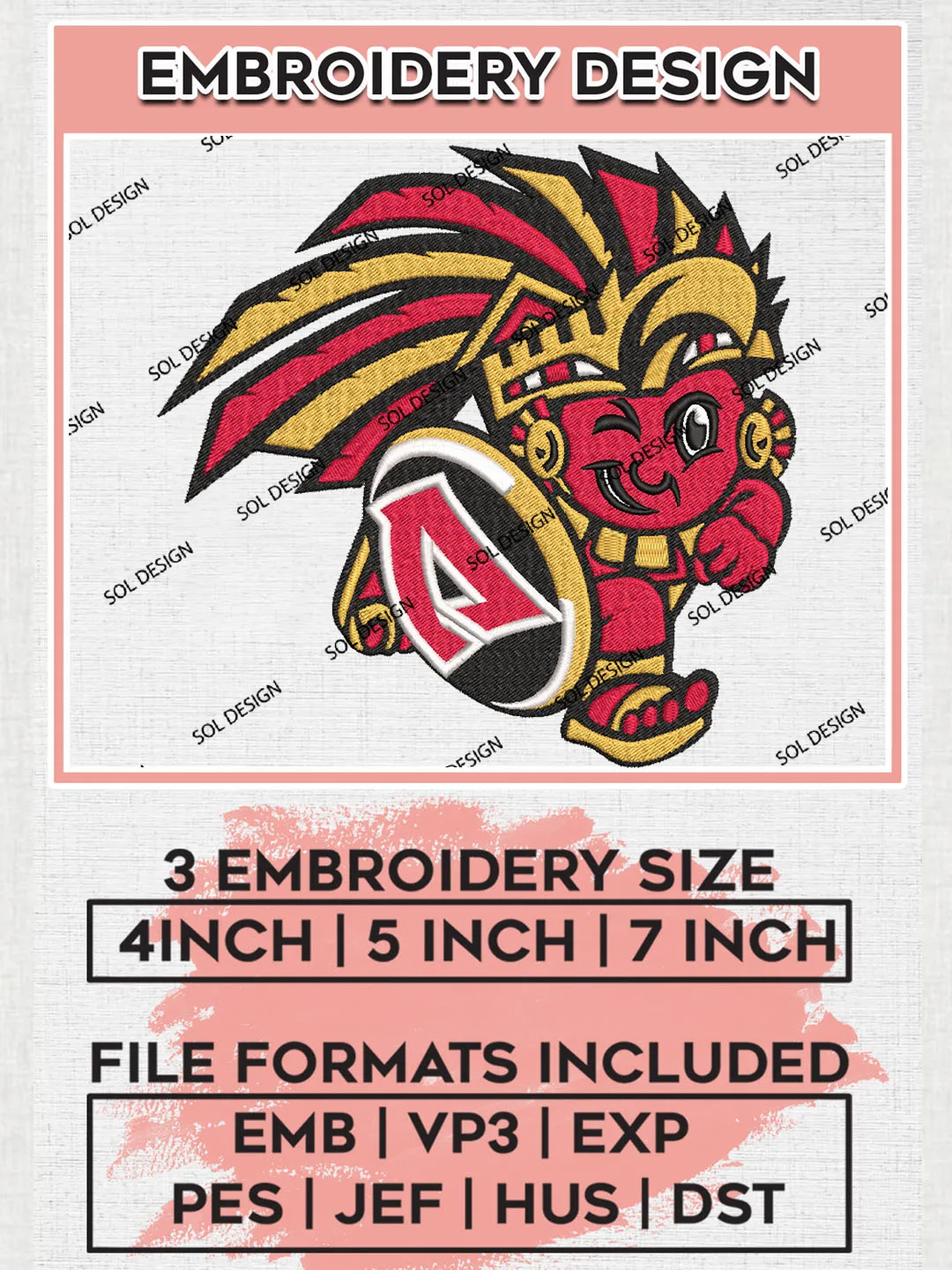 San Diego State Aztecs Mascot Embroidery Design Files, NCAA Logos ...