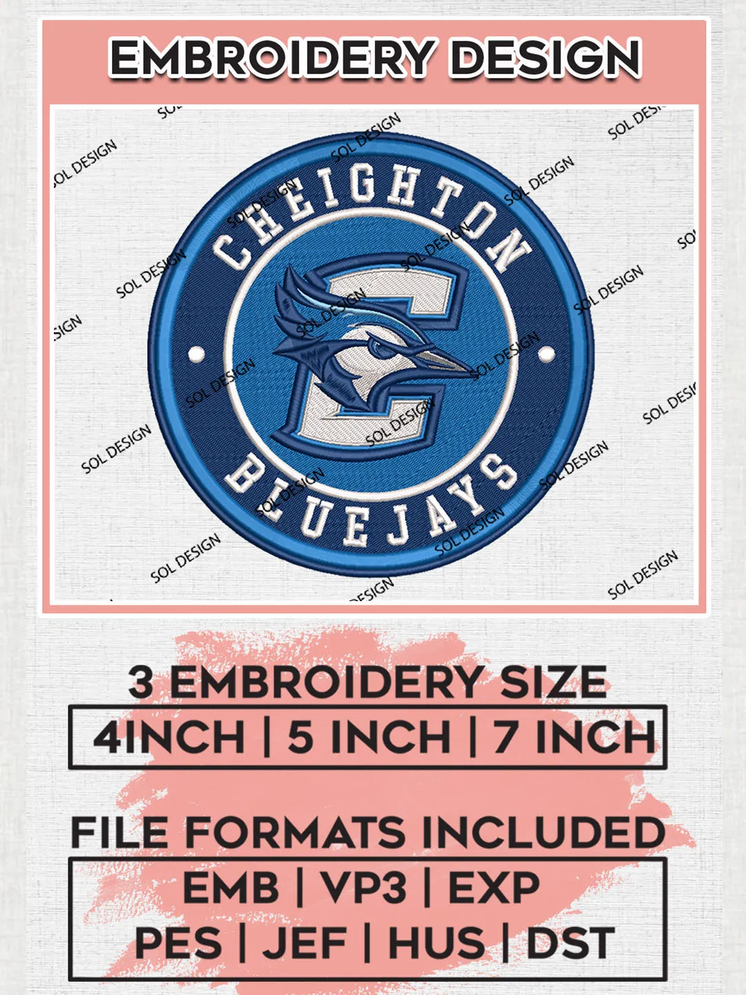NCAA Creighton Bluejays Round Logo Embroidery, NCAA Creighton Bluejays ...