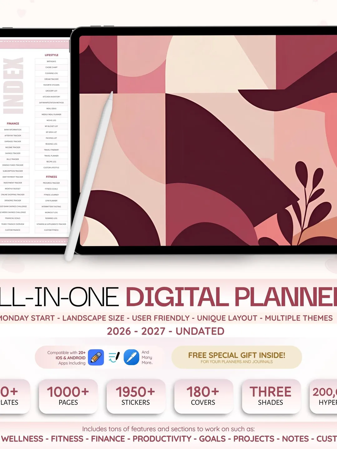 2026 2027 & Undated Digital Planner | All-in-One Planner | iPad Andriod ...