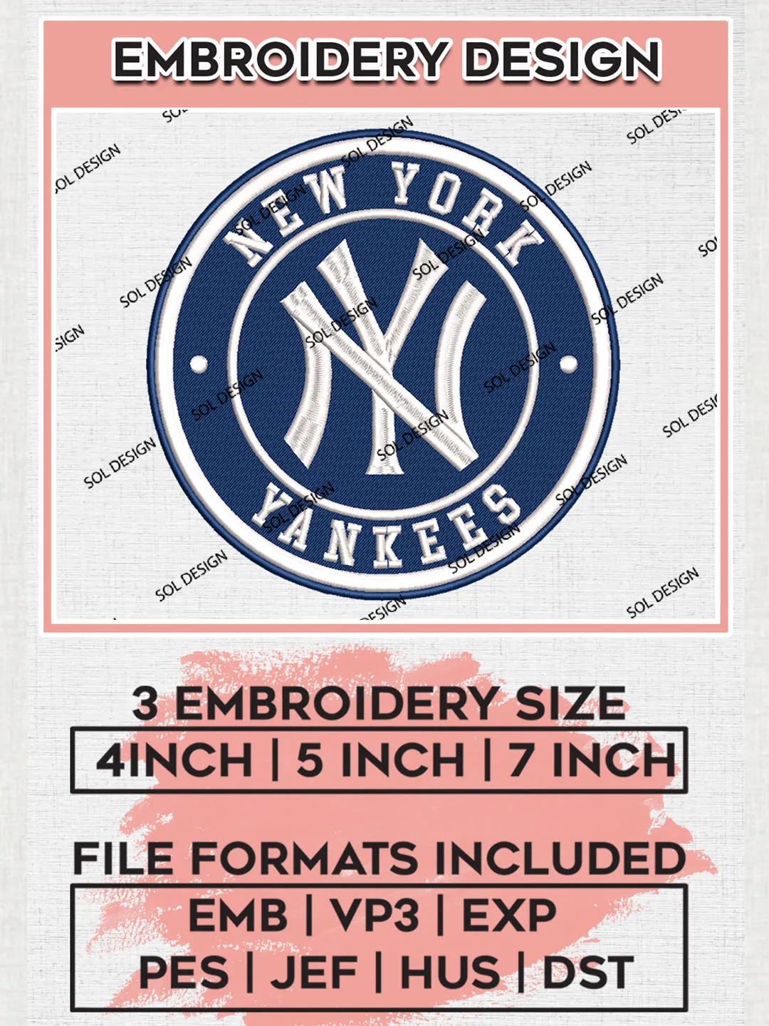 New York Yankees Team Logo Embroidery Design, MLB Team Embroidery files ...