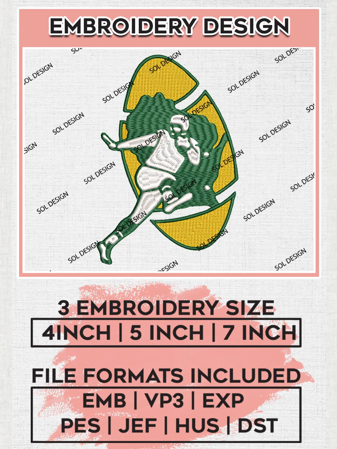 Green Bay Packers Logo Embroidery Designs, NFL Packers, NFL Embroidery ...