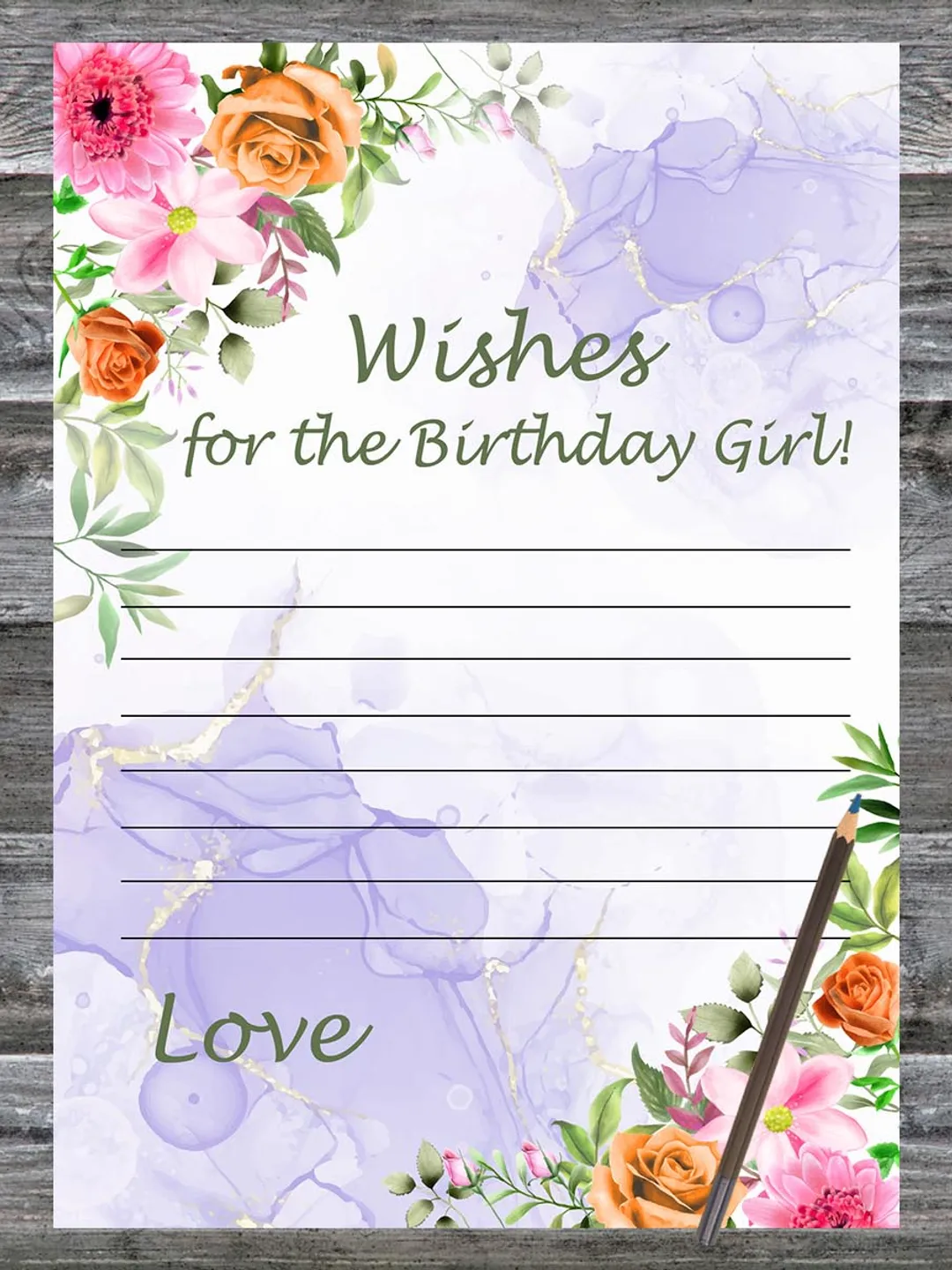 Pink Flowers Birthday Game Wishes for the birthday girl,Adult Birthday ...