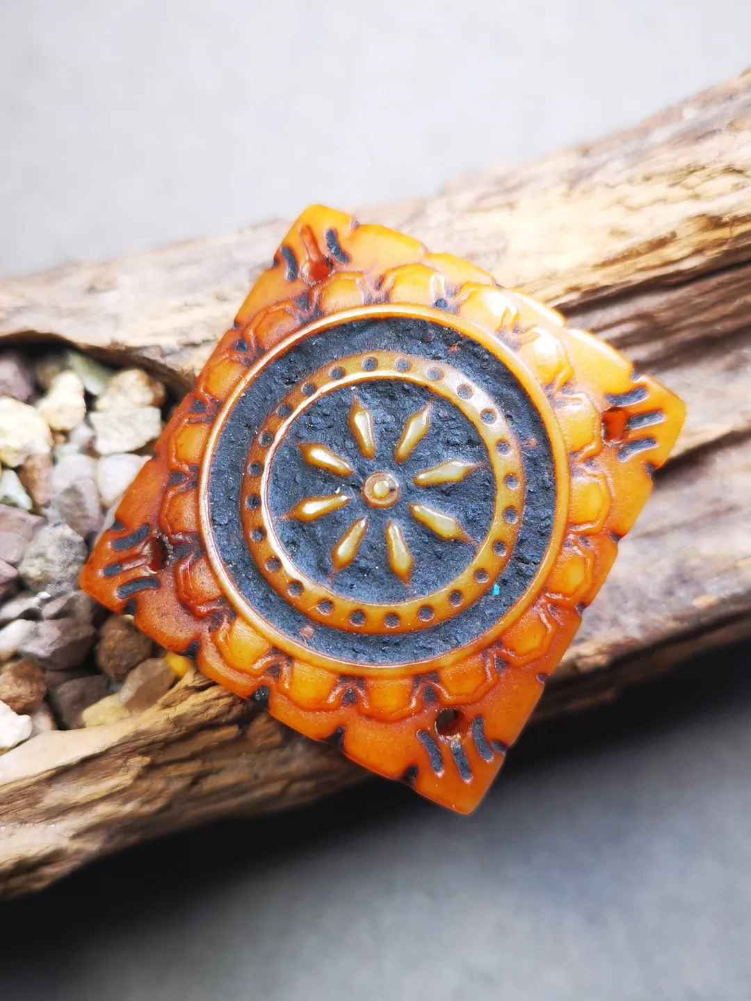 Gandhanra Yak Bone Carved Mandala Amulet Badge, Tibetan Buddhist Prayer ...