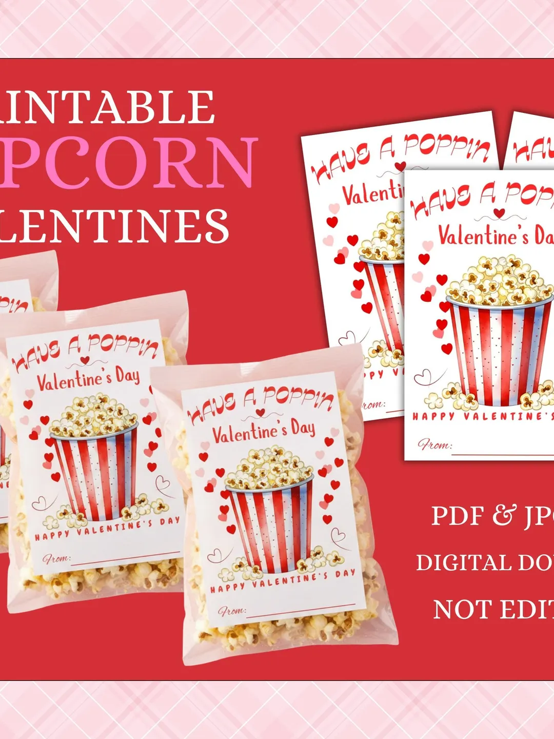Popcorn Valentine's Day Tags – Printable Classroom Treat (3x4.5 Inch ...