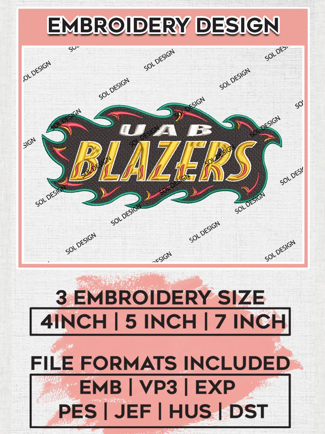 UAB Blazers College Football Team Word Logo Embroidery Design Files ...
