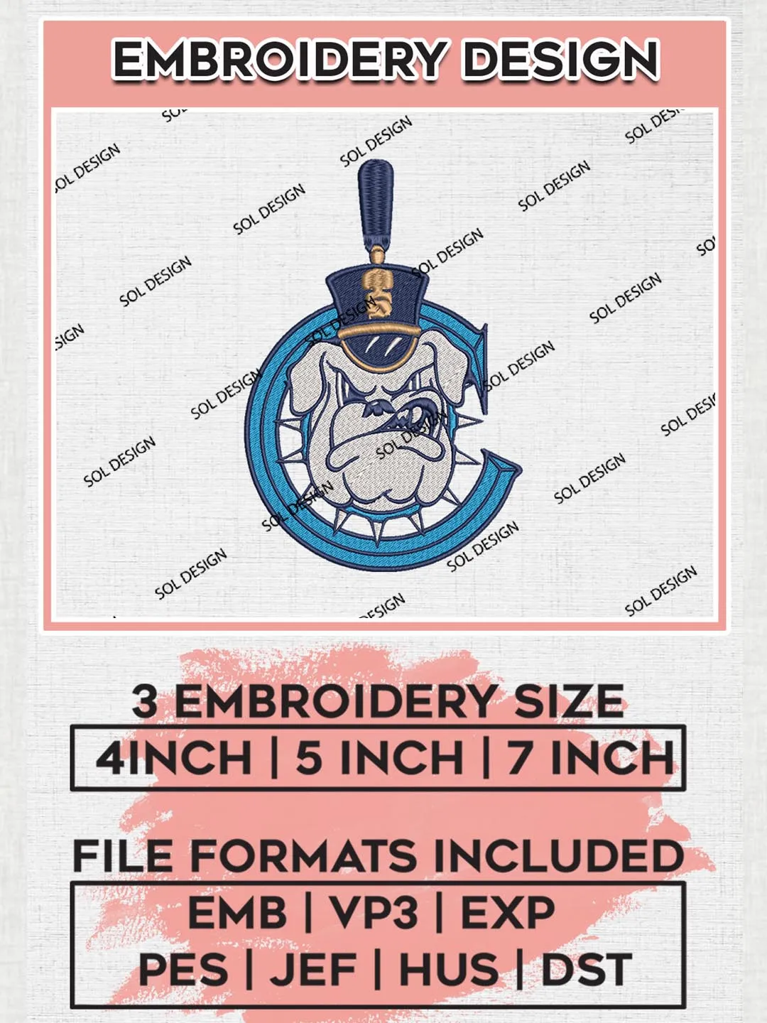 NCAA The Citadel Bulldogs Team Head Mascot Logo Machine Embroidery ...