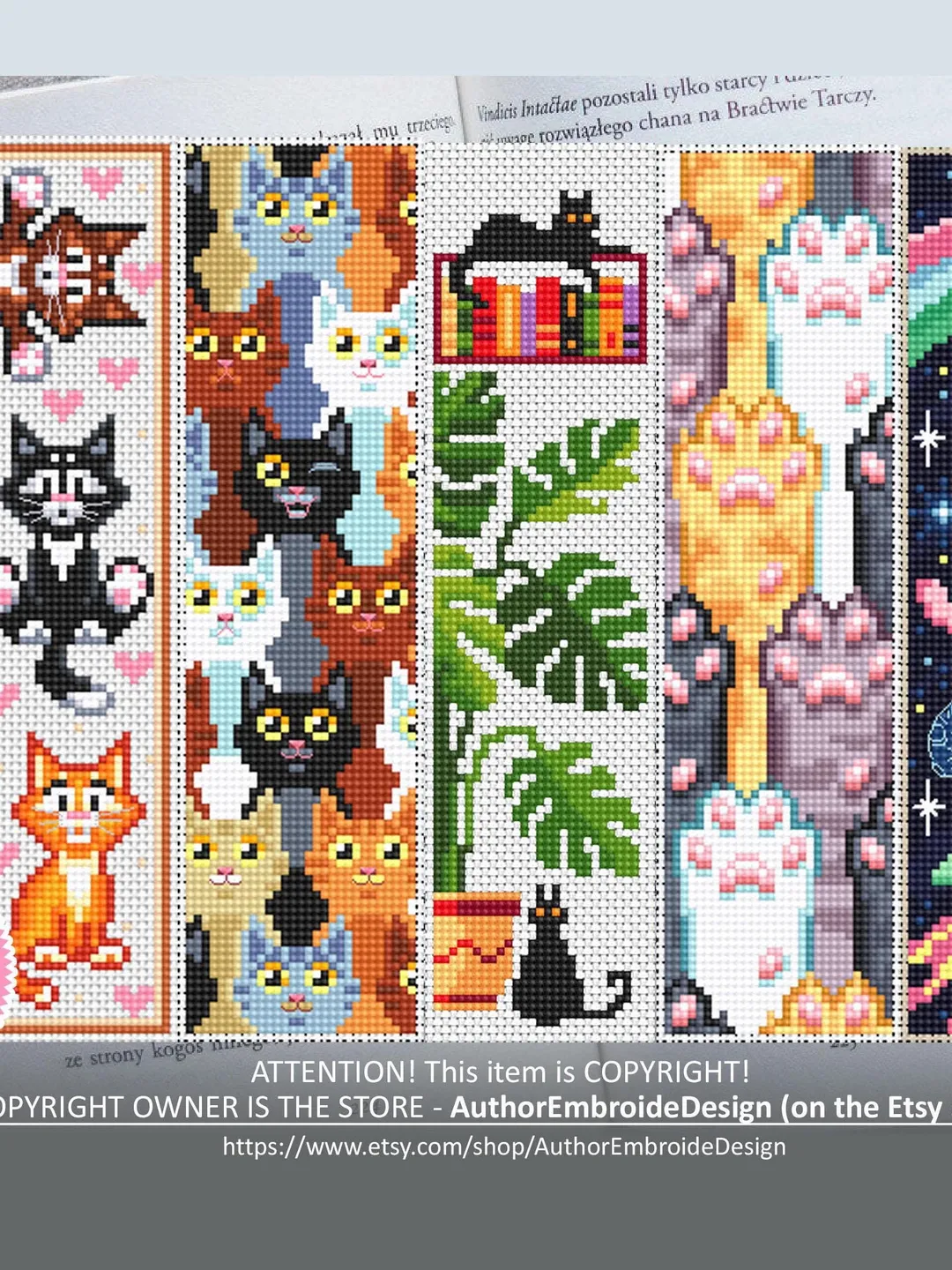 Cross stitch bookmark pattern Cat Cottage