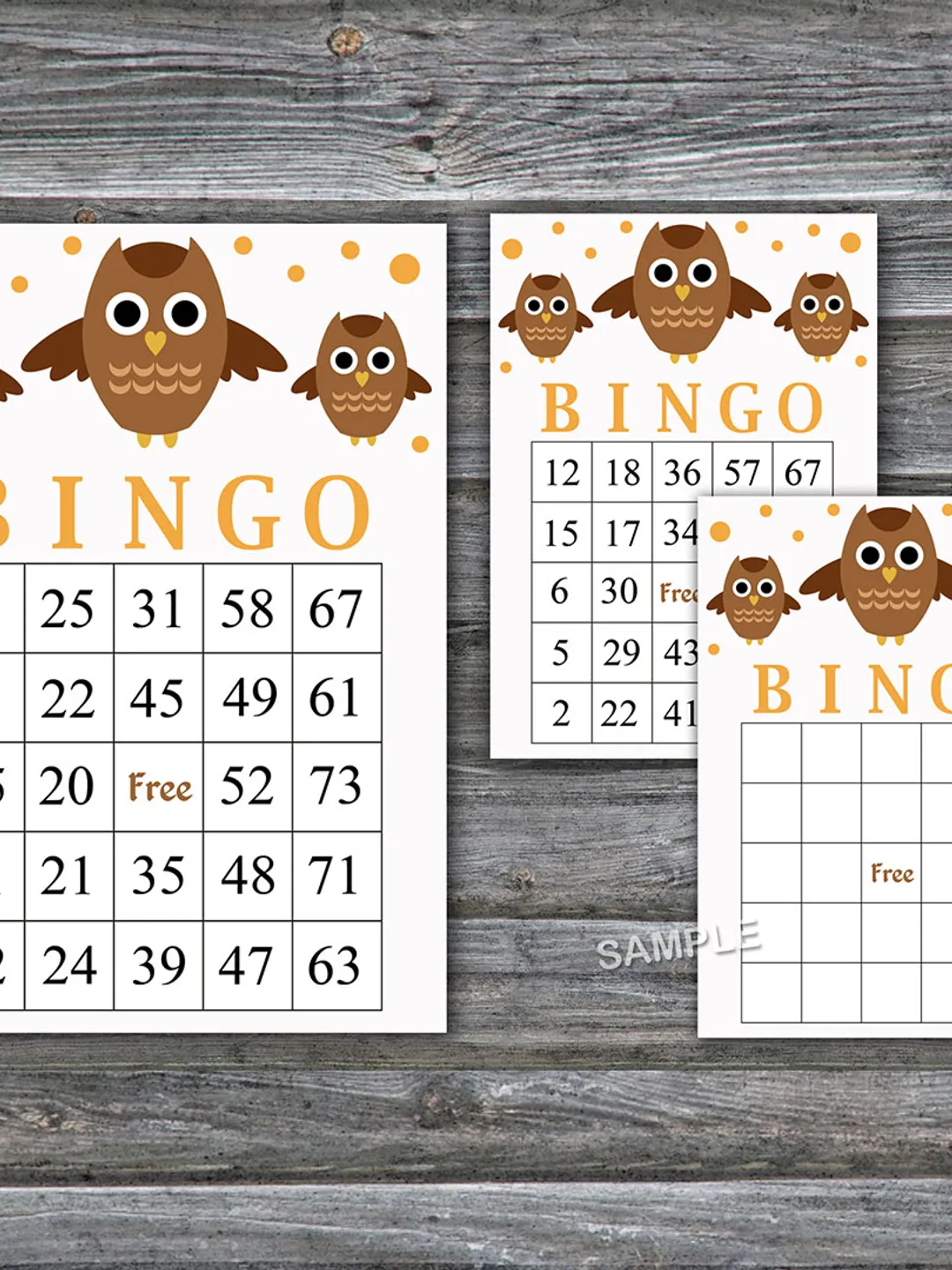 Owl themed bingo cards,Owl bingo game,Owl Printable bingo cards,60 ...