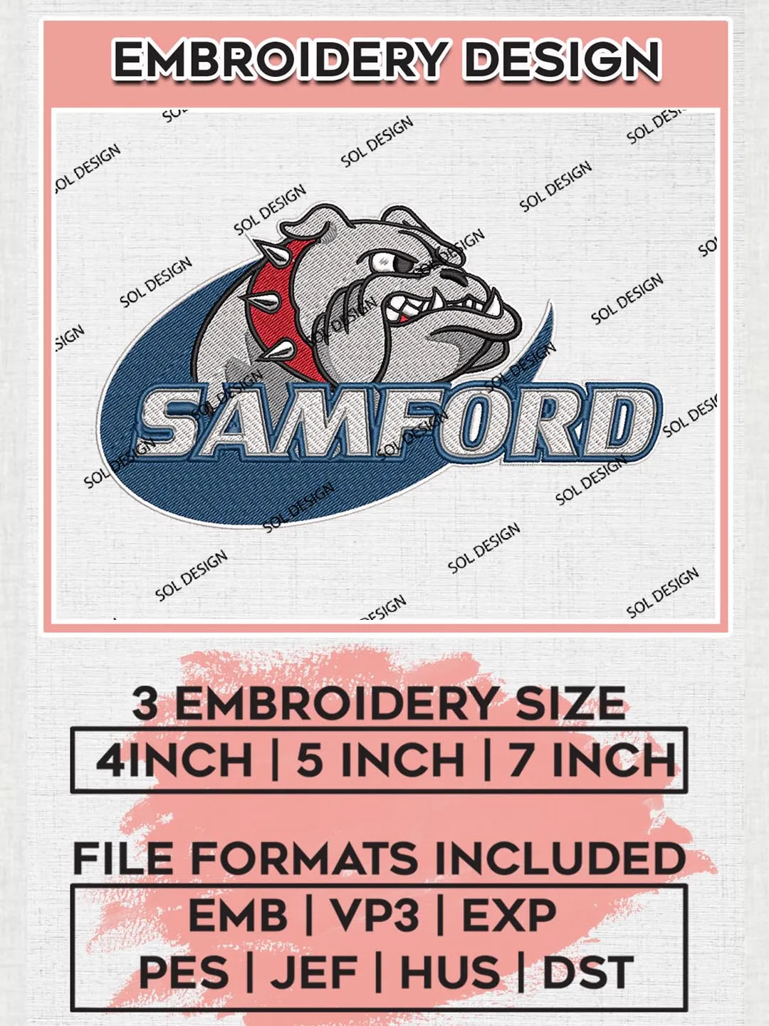 NCAA Samford Bulldogs Football Team Logo Machine Embroidery Design ...