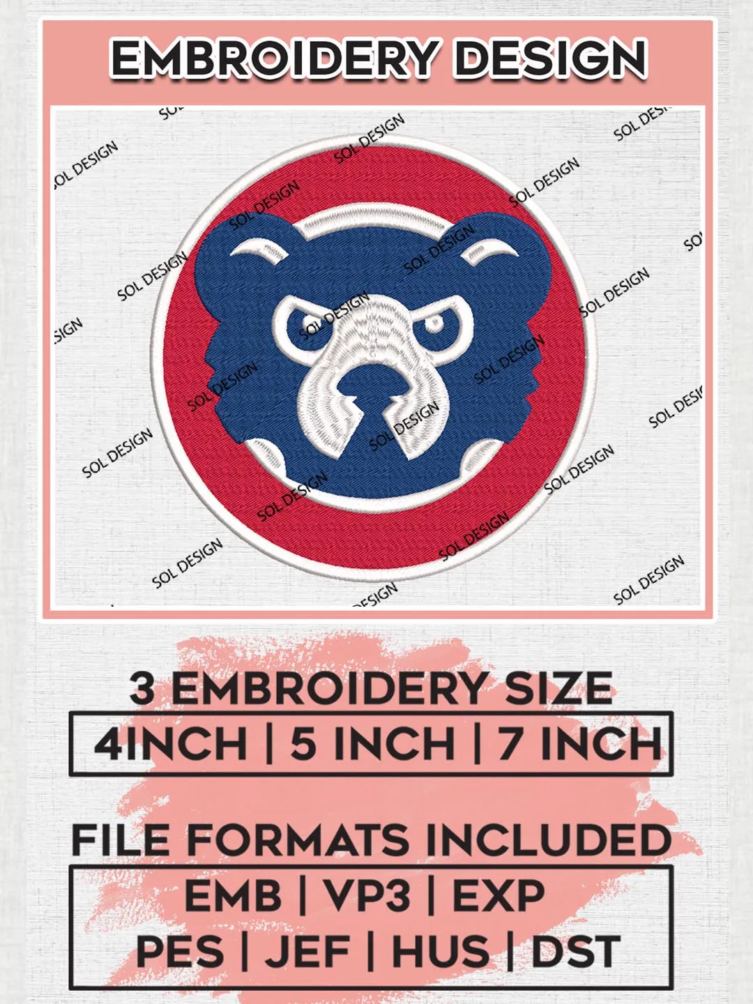 Chicago Cubs Head Logo Embroidery Design Files, MLB Chicago Cubs Team ...