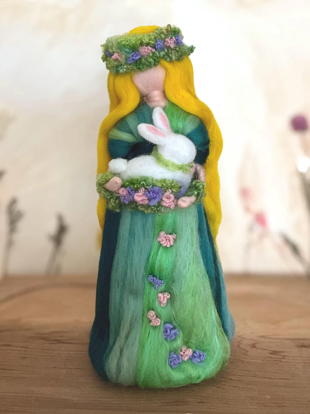 Spring Waldorf Fairy with Bunny. Needle Felted Rabbit Doll, Easter ...