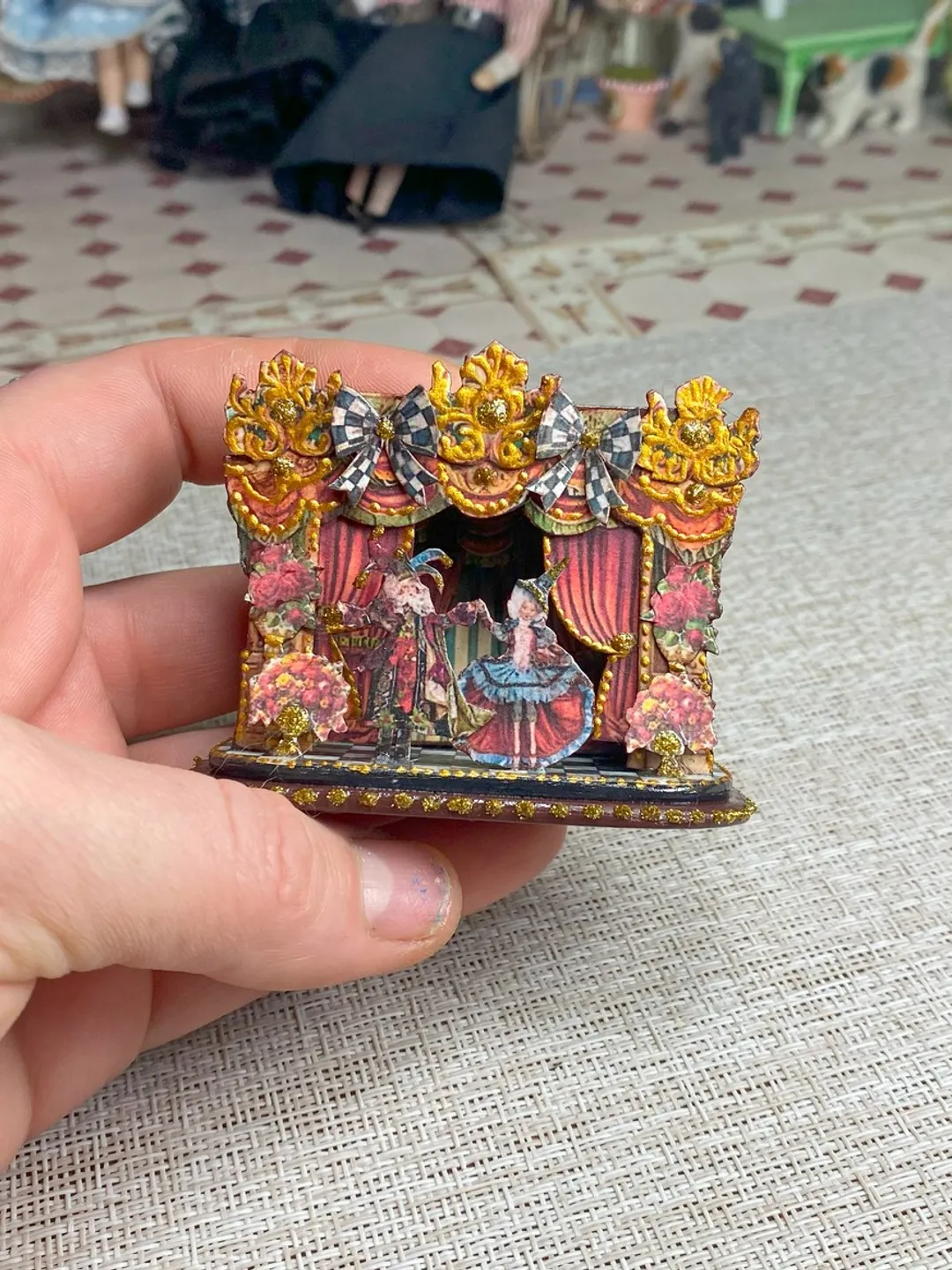 Vintage handmade puppet theater. 1:12. Author's design. miniature ...