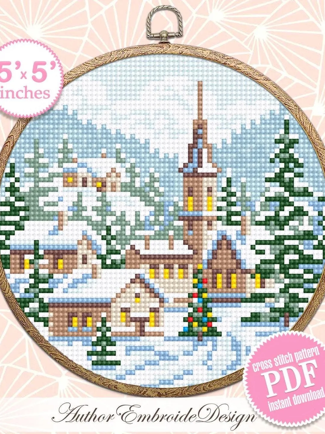 Cross stitch pattern Winter village, cross stitch chart PDF