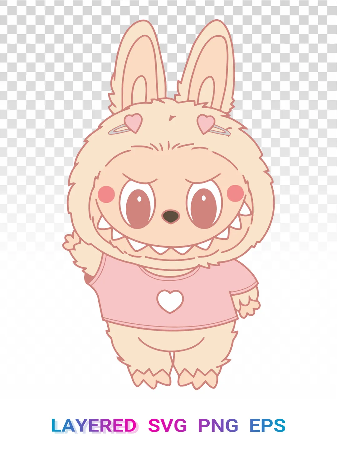 Outline Labubu PNG, Black White Layered SVG, Star ⭐ Eye Labubu Cricut