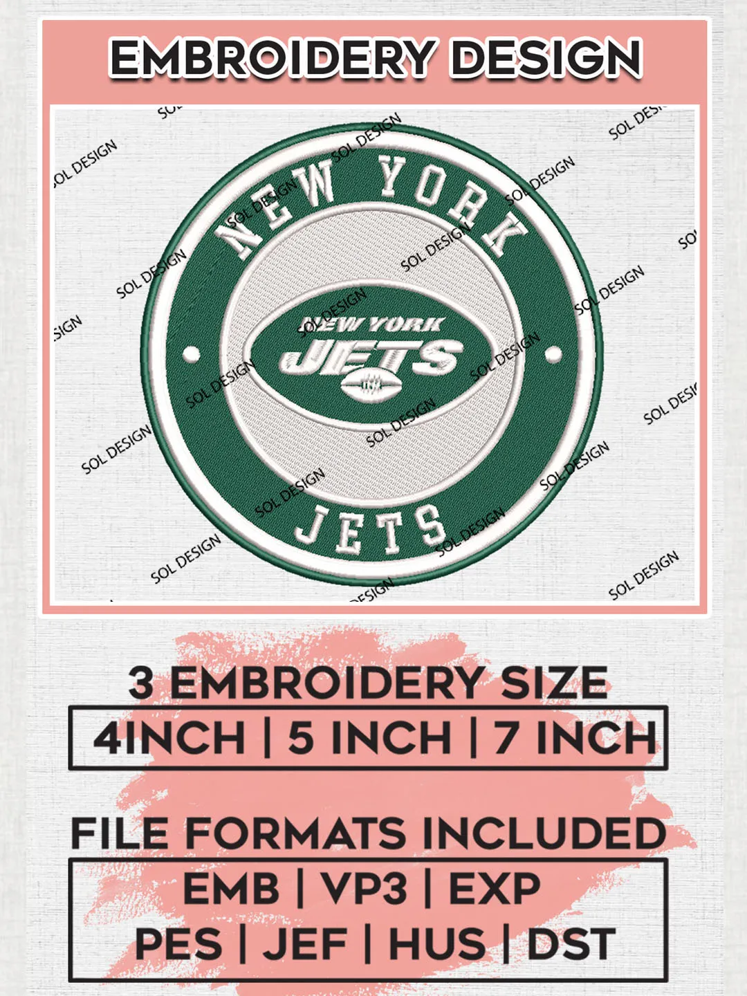 New York Jets Circle Logo Embroidery Design Files, NFL Jets, NFL Logo ...