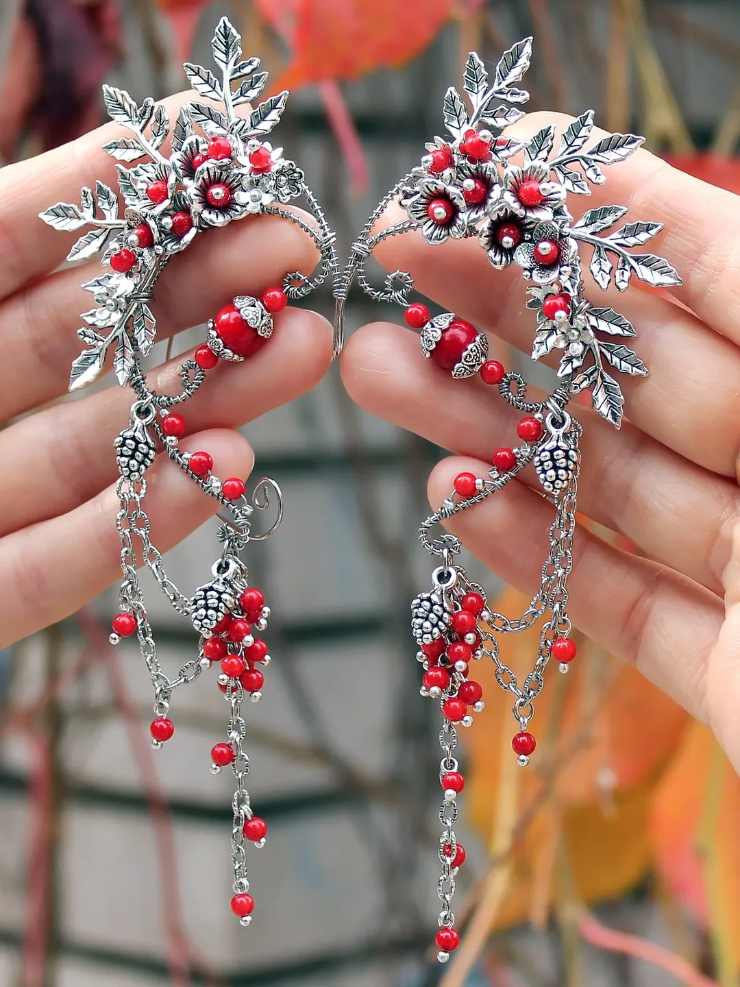 Handmade Unique Beautiful Set of Red Ear Cuffs Fairy Tale