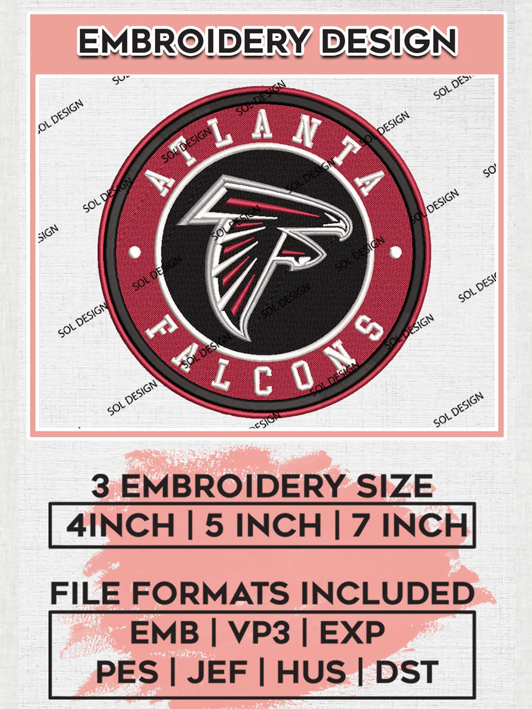 NFL Atlanta Falcons Circle Logo Embroidery Design Files, NFL Falcons ...