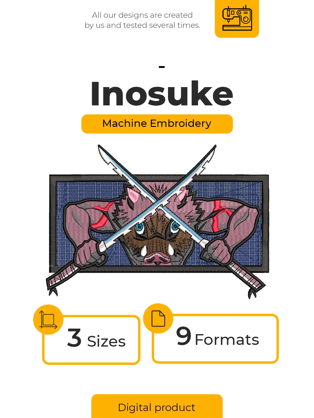 Inosuke v2 Embroidery Design File/ Kimetsu no yaiba Anime Embroidery ...