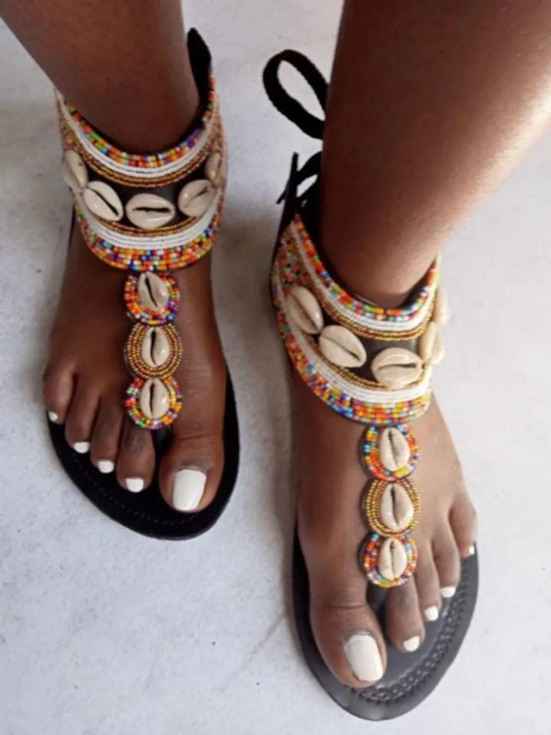 African beaded gladiator sandals, women shoes, leather sandals, Bohemia ...