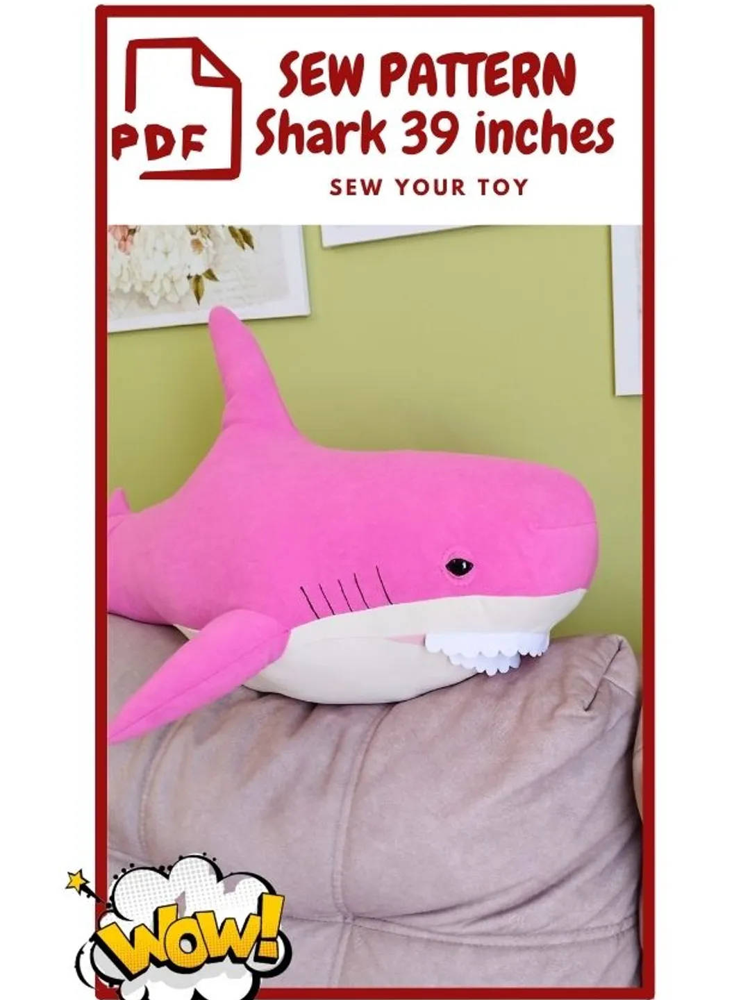 Shark Plush Sewing Pattern - PDF Digital Download - Plush Sewing DIY ...