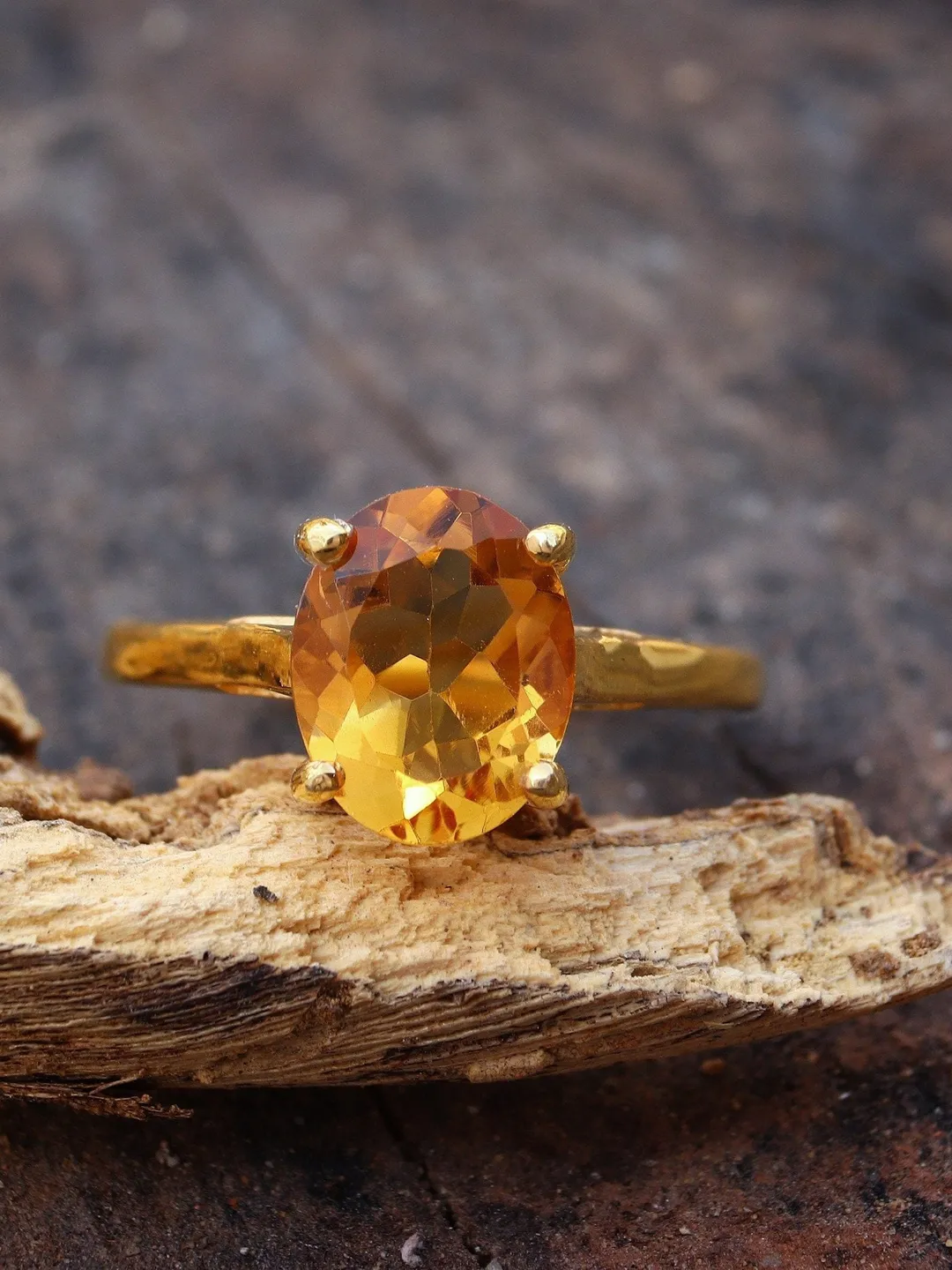 Natural Citrine Ring, November Birthstone Ring, 18k Gold Plated Silver ...