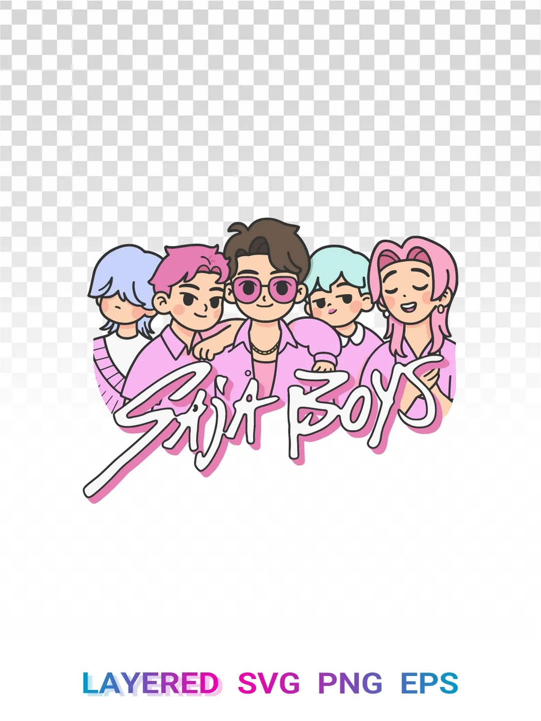 💜 Saja Boys K-pop SVG, Cute Cartoon Anime PNG Kawaii Style
