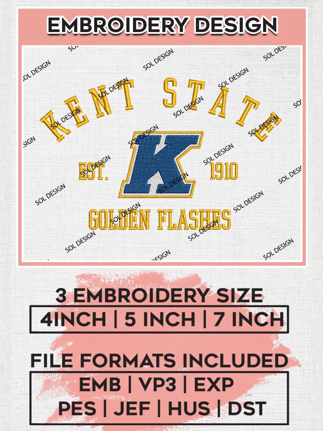 Kent State Golden Flashes Est 1910 Logo Embroidery Designs, NCAA Kent ...