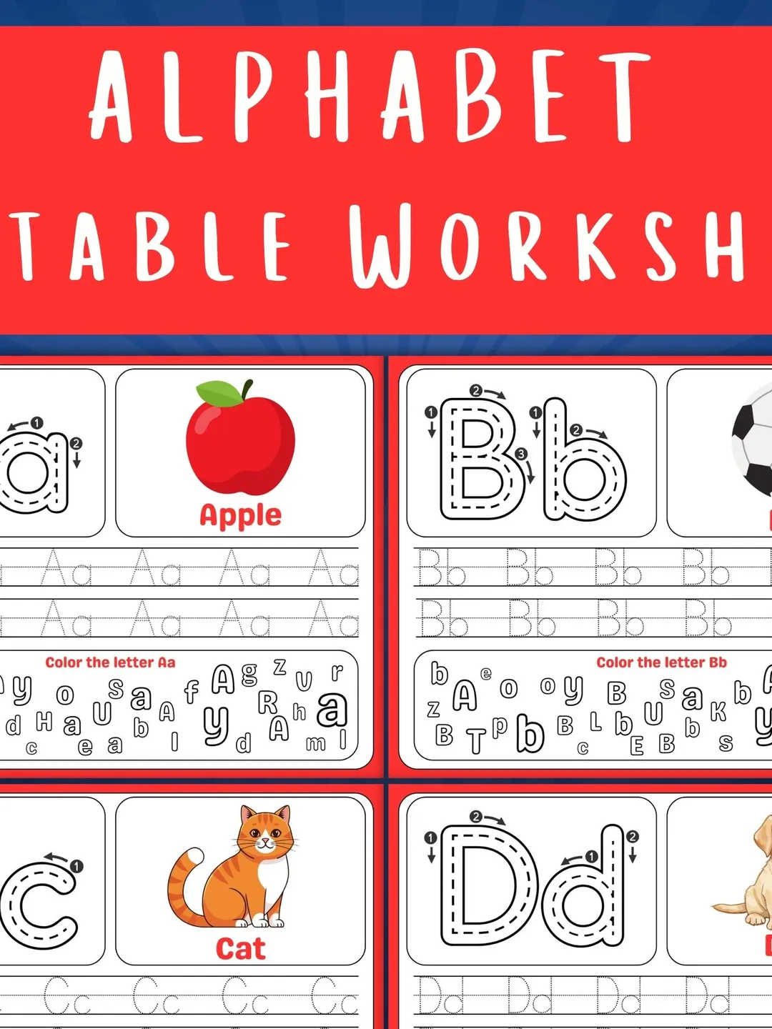 Alphabet Tracing Worksheets A to Z Printable | Preschool Kindergarten ...