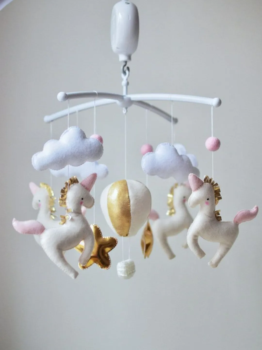 Baby mobile girl with magic Unicorns,Gold hot air balloon ,clouds and ...