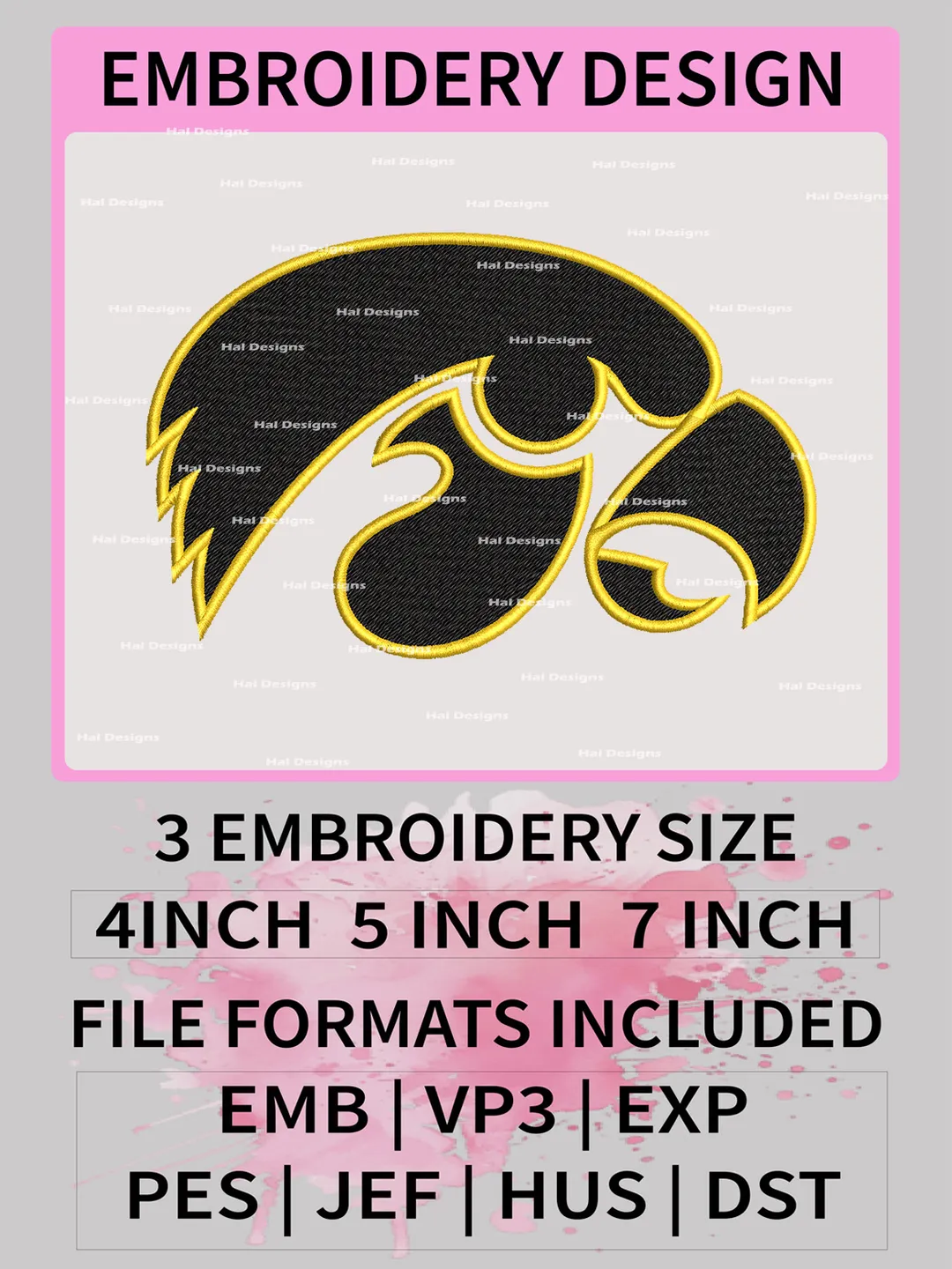 NCAA Iowa Hawkeyes Embroidery File, 3 Sizes, 6 Formats, NCAA Machine ...