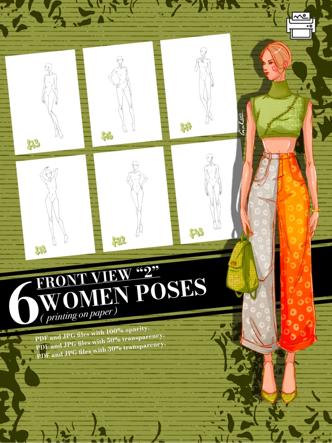 Templates, Body poses of female figure, set "Front view 1"