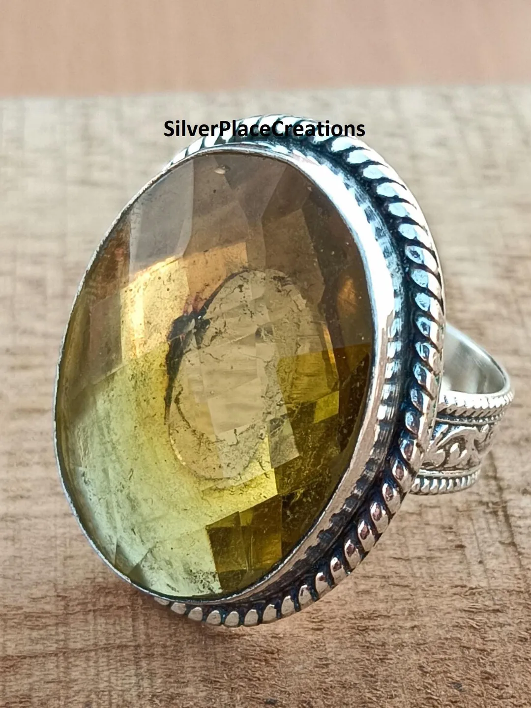 Citrine Gemstone Ring, 925 Sterling Silver, Boho Handmade Jewelry