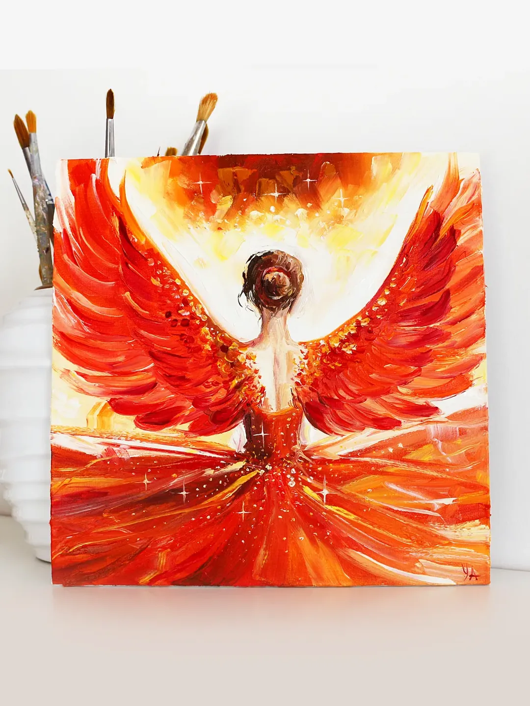Phoenix Goddess Oil Painting Woman Phoenix Art Original Phoenix Angel ...