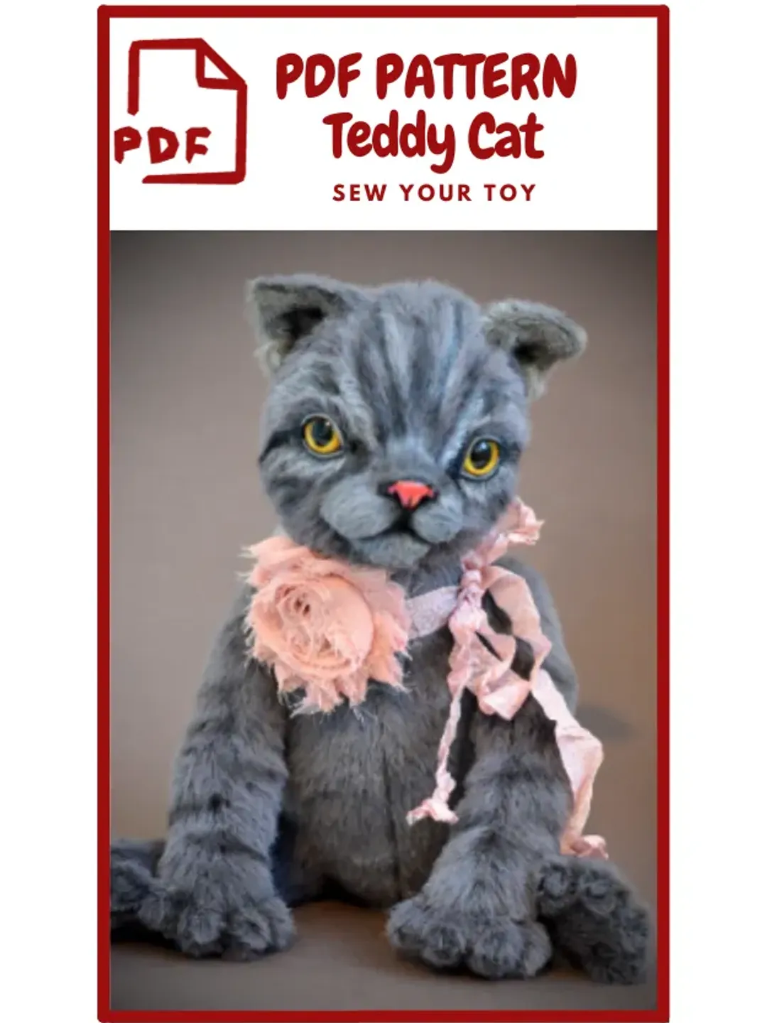 Plush Cat Pattern PDF, DIY Stuffed Animal