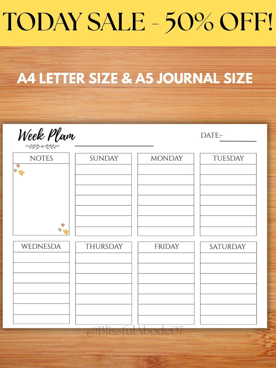 Minimalist Weekly Planner Printable: A4 A5 PDF (Monday Start)