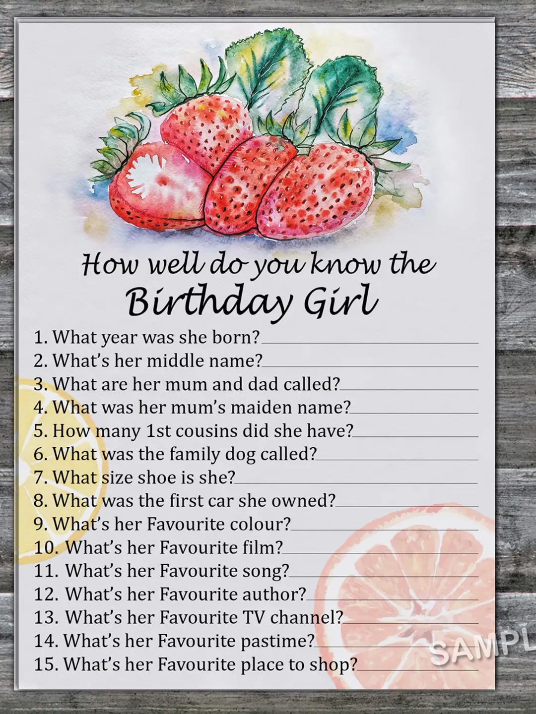Strawberry How well do you know the birthday girl,Adult Birthday party ...