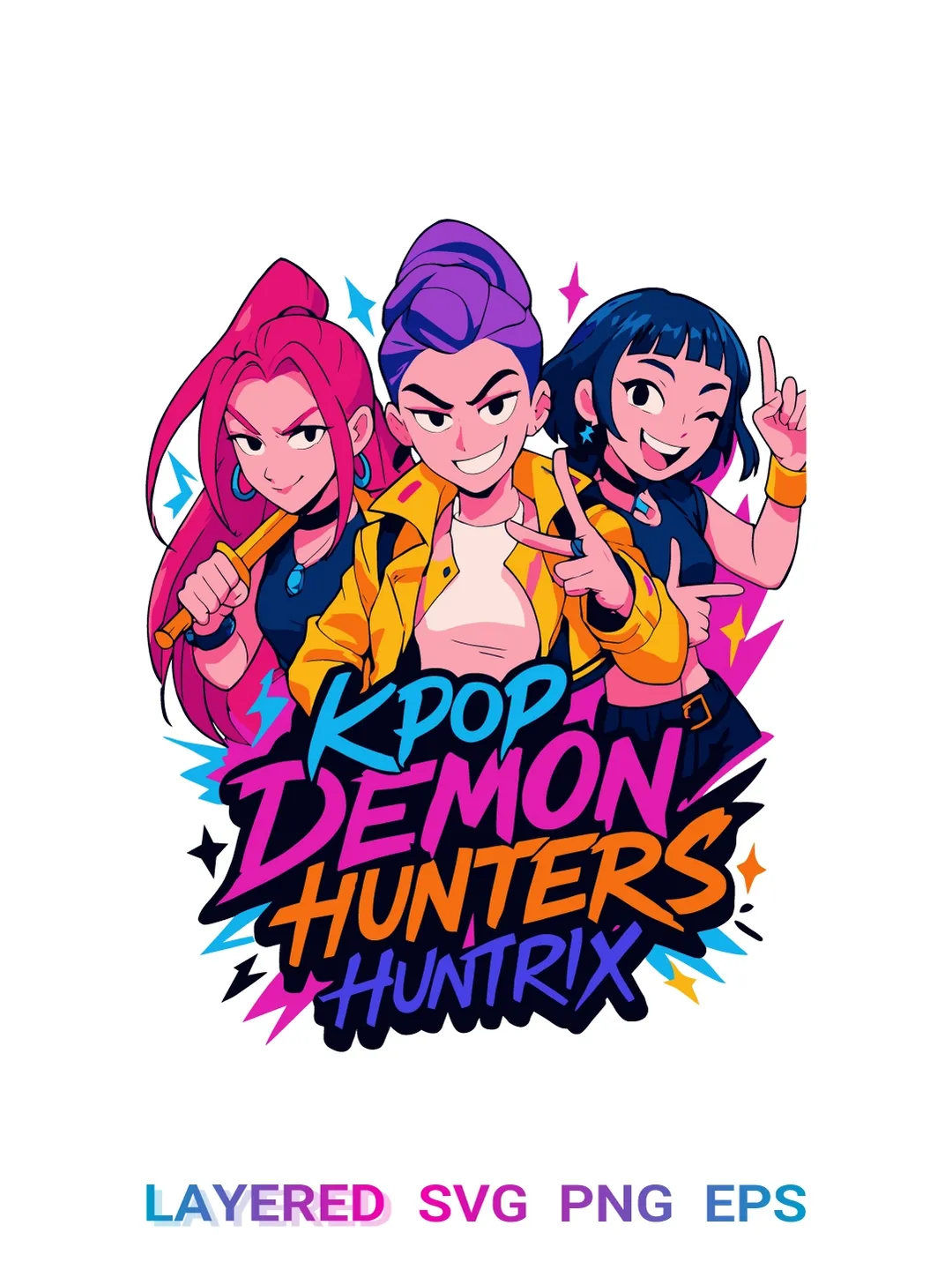 Kpop Demon Hunters SVG PNG, Huntrix Logo Layered Clipart
