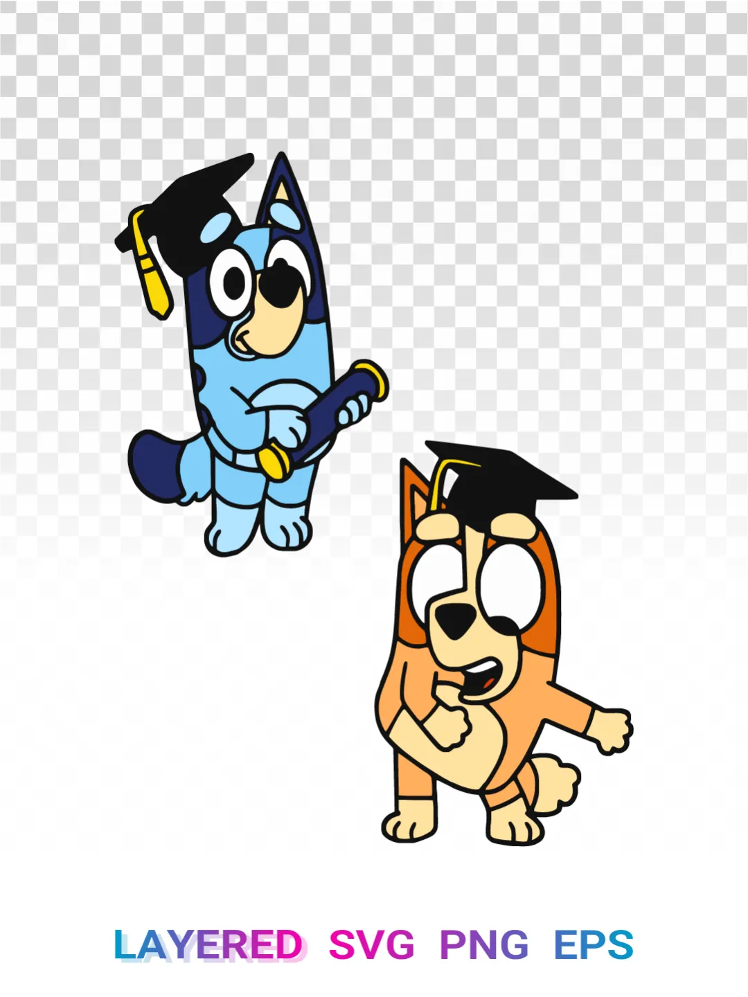 Bluey Bingo Graduation 🎓 SVG, Transparent Cartoon PNG Clipart