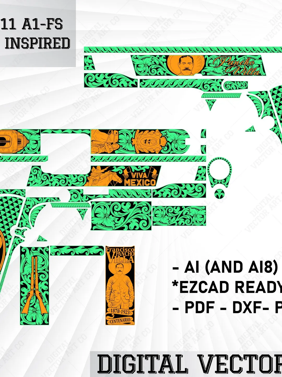 Citadel M1911 A1 FS Engraving Design – Pancho Villa Inspired SVG Vector ...