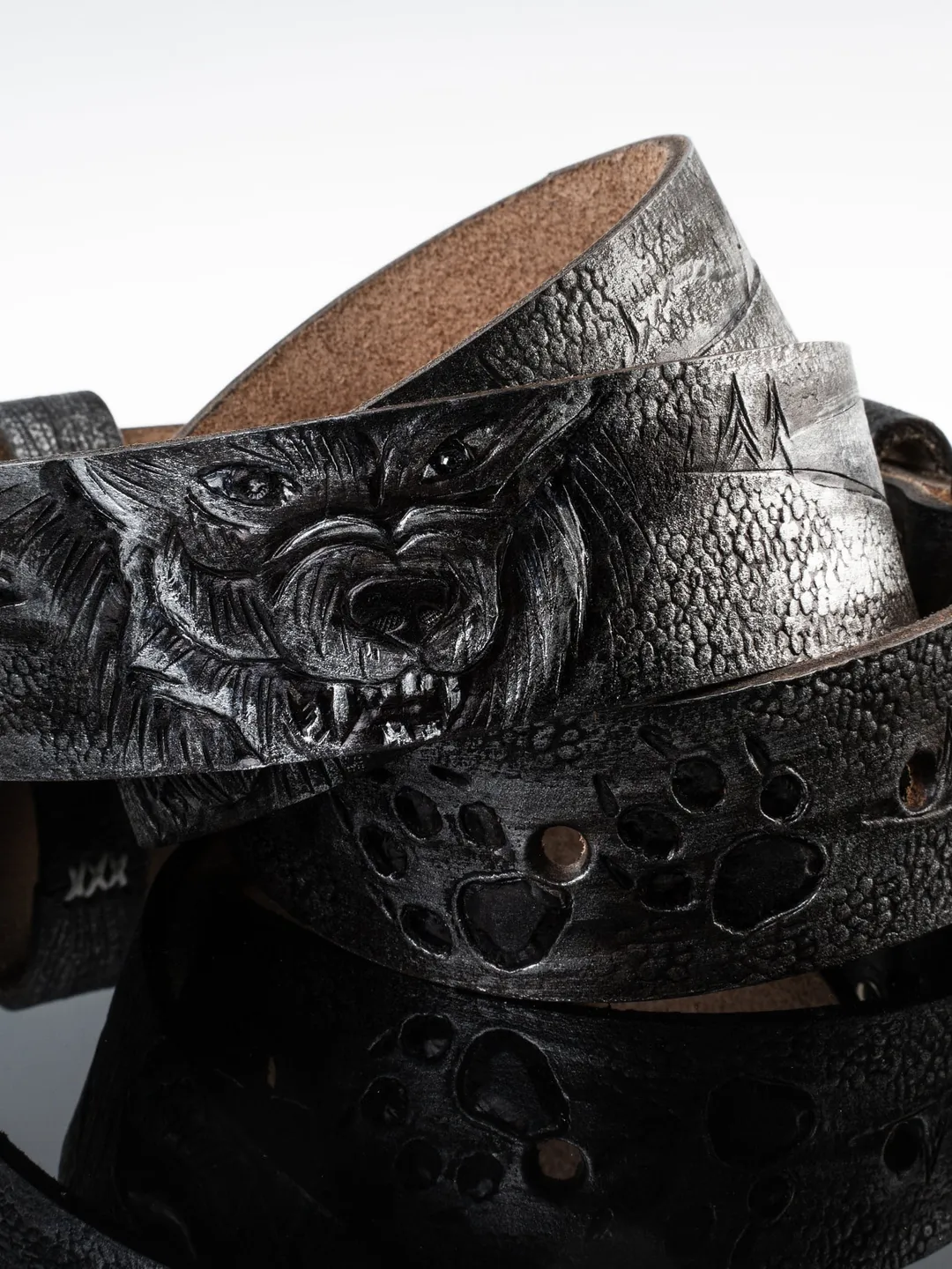 Man Leather Belt Wolf Black Gray Carving Embossing Engraved Buckle ...
