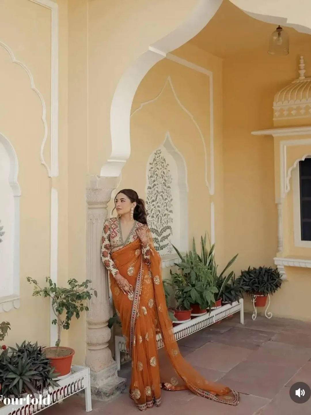 Burnt Orange Butterfly Net Saree with Embroidered Lace Border Designer ...