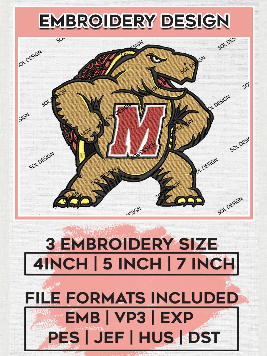 Maryland Terrapins Embroidery Designs, NCAA Logo Machine Embroidery ...