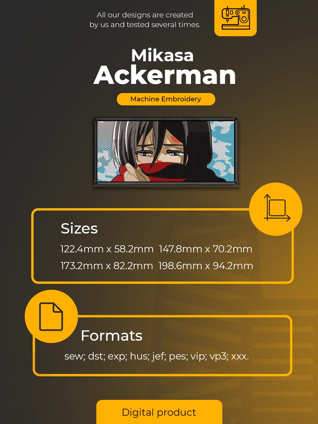 Mikasa Ackerman Embroidery Design / Attack on Titan Anime Embroidery ...