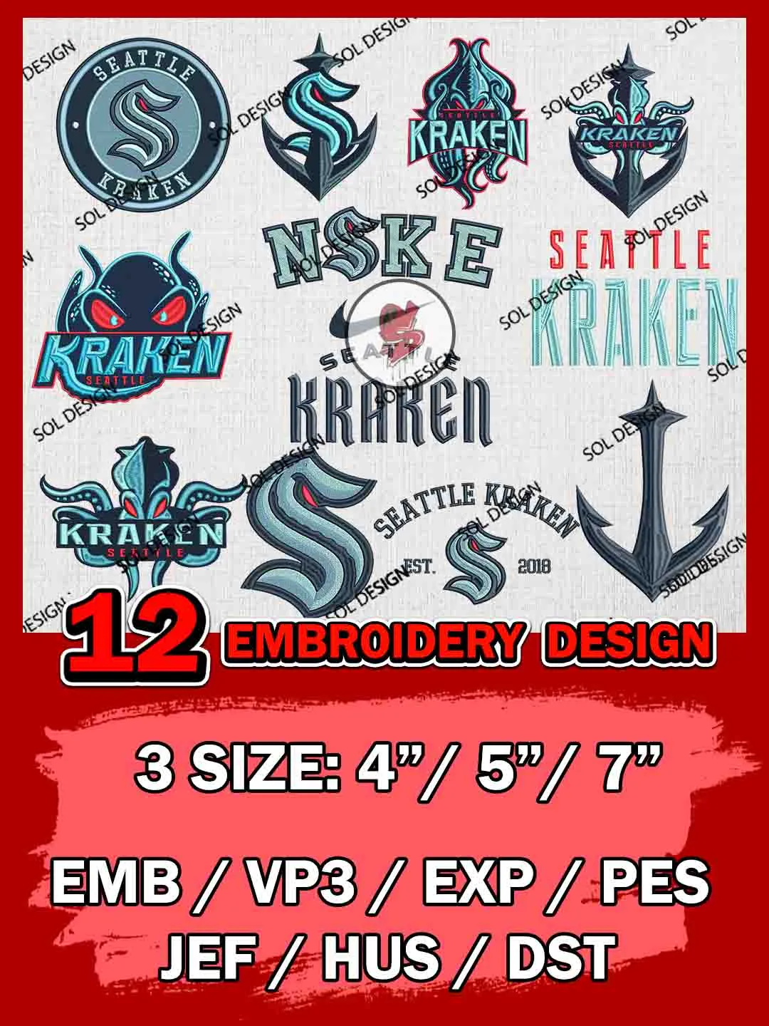 NHL Seattle Kraken Bundle Embroidery Files, NHL Seattle Kraken Team ...