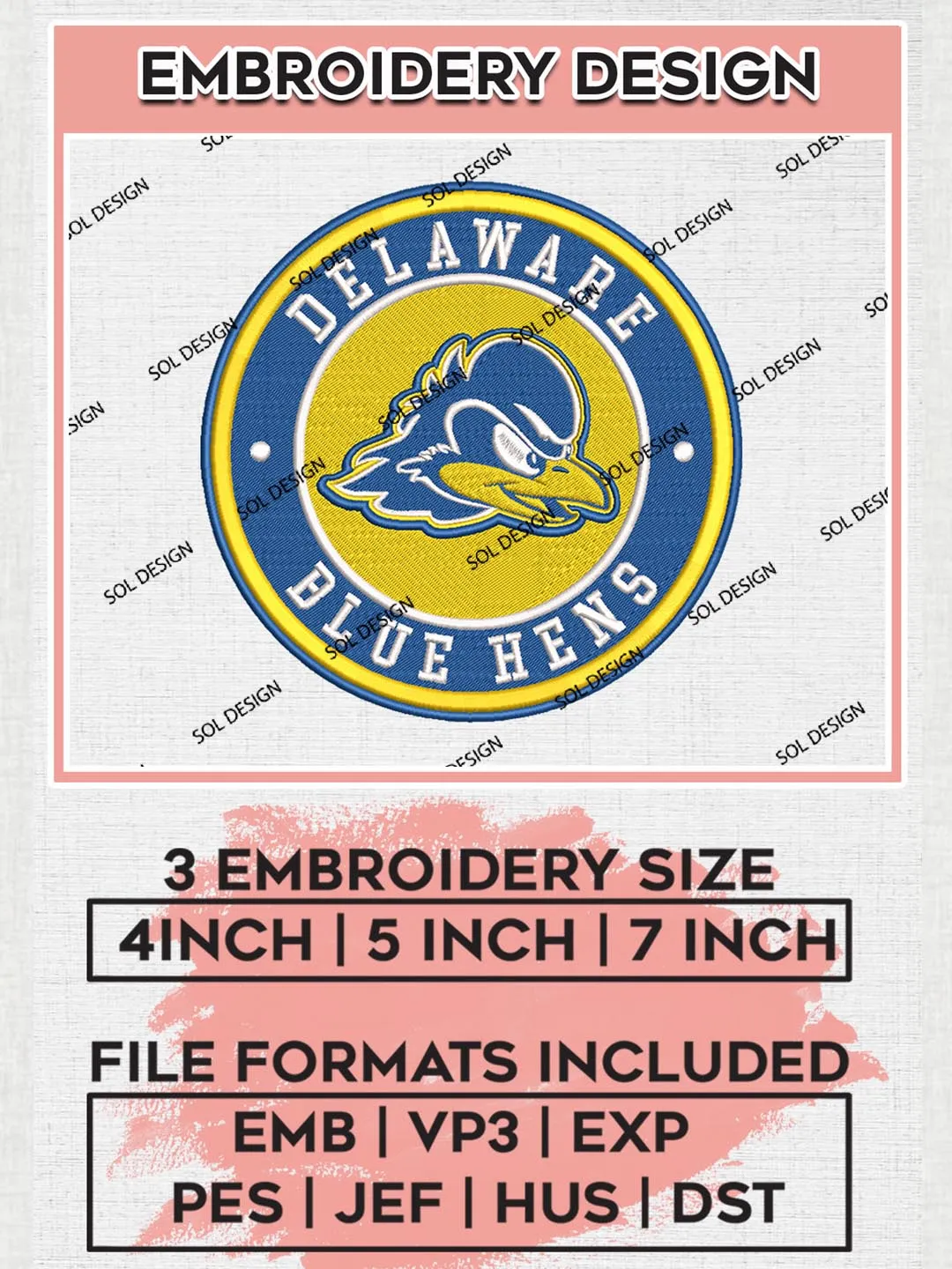 NCAA Delaware Blue Hens Round Logo Embroidery, NCAA Delaware Blue Hens ...