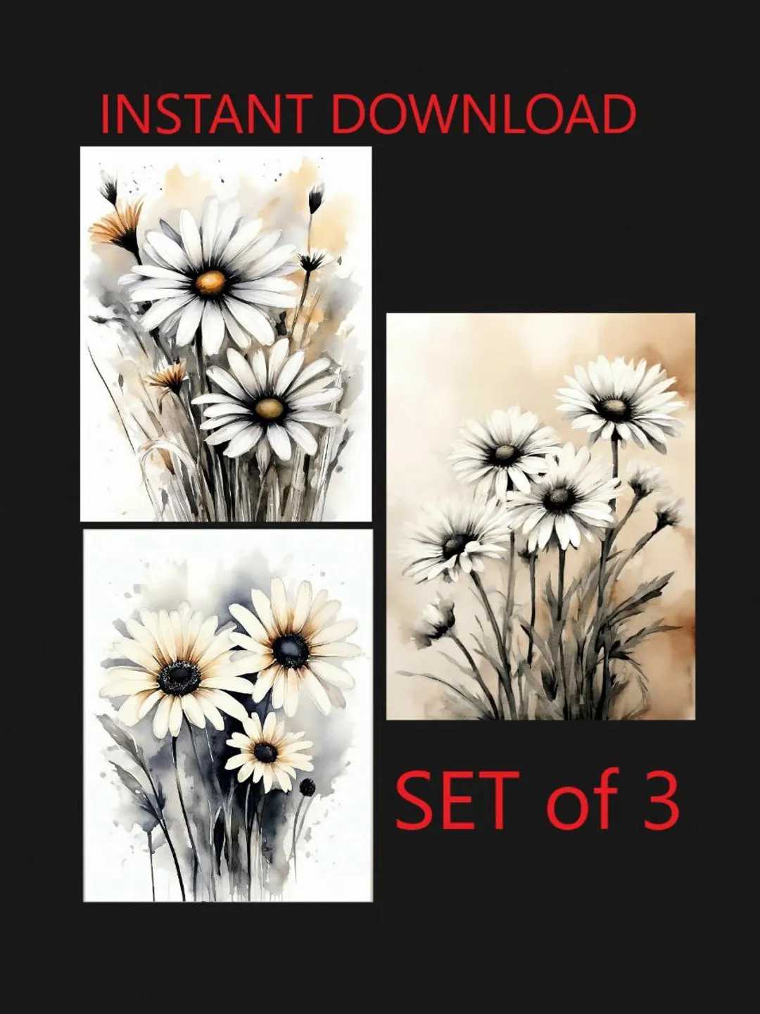 Daisies Black&White Poster Digital Instant Download